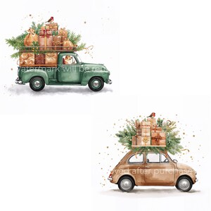 27 Vintage Christmas Car Clipart Bundle | Watercolor Chevy, Fiat ...
