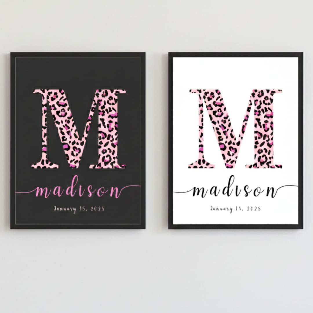 Custom Leopard Print Name Art, Pink Cheetah Nursery Decor, New Baby ...