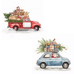 27 Vintage Christmas Car Clipart Bundle | Watercolor Chevy, Fiat ...