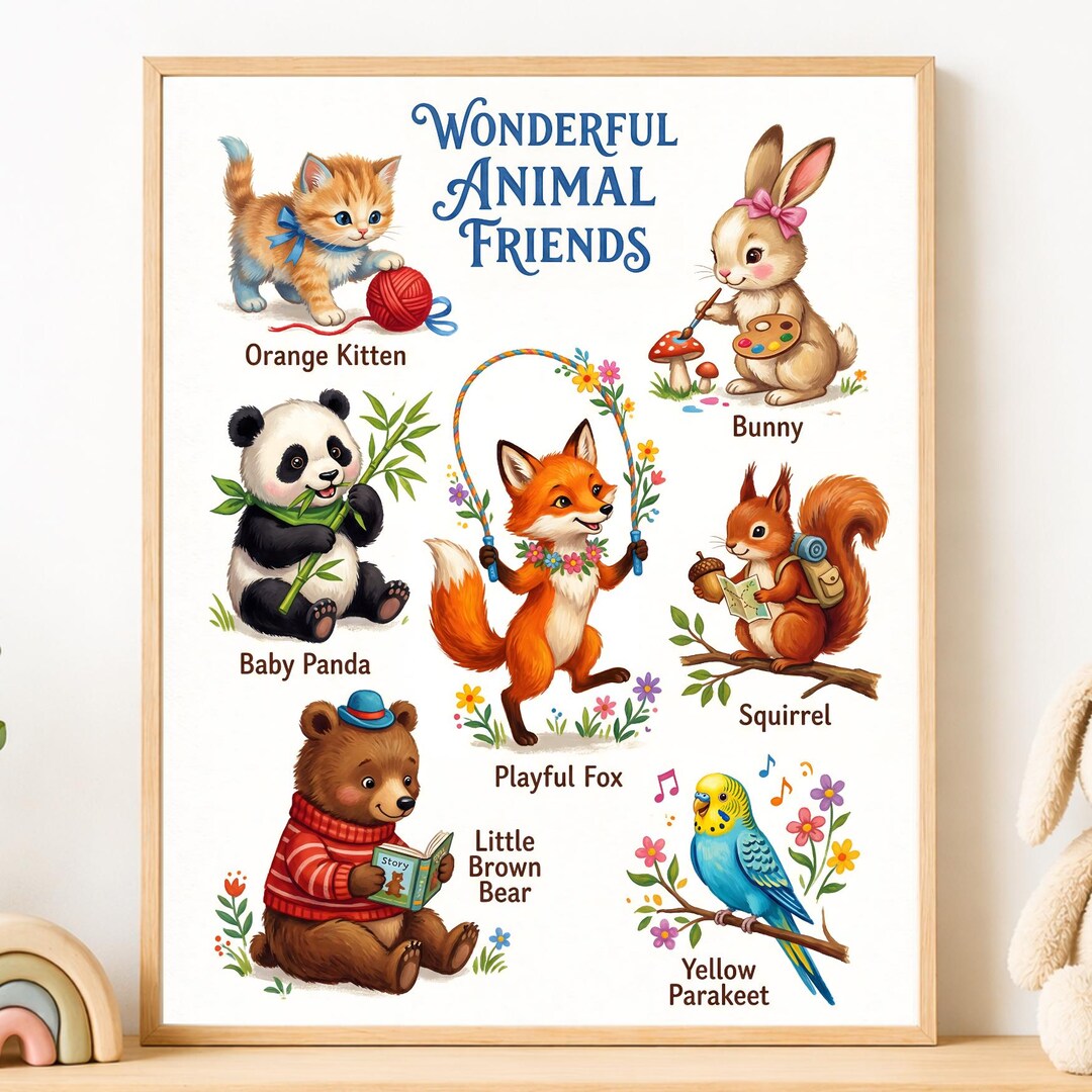 Wonderful Animal Friends Printable, Kids Animal Wall Art, Woodland ...