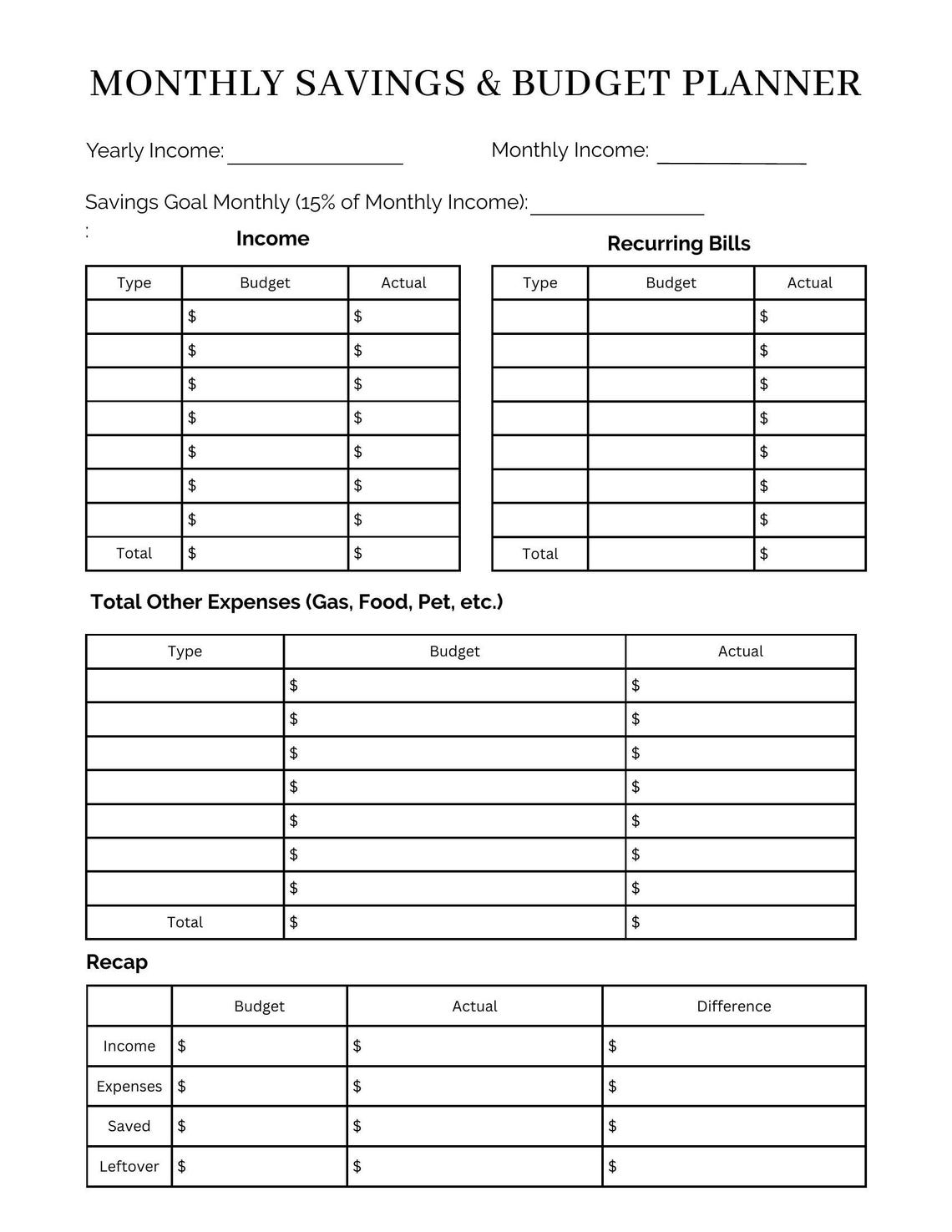 Easy Monthly Budget & Savings Planner - Etsy