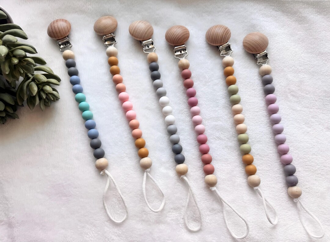 Silicone Beaded Pacifier Clip: Beechwood Baby Binky Holder - Etsy