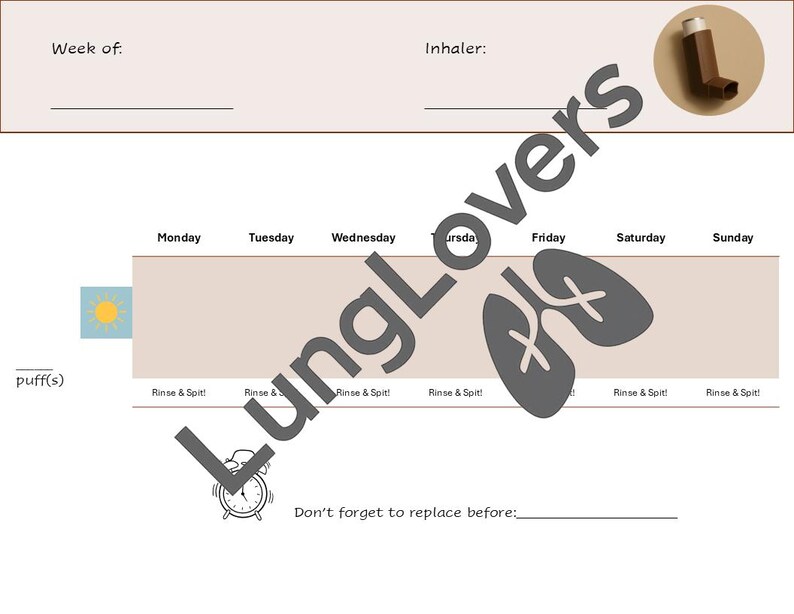 Inhaler Tracker Printable | Weekly Asthma Medication Log | Weekly COPD ...