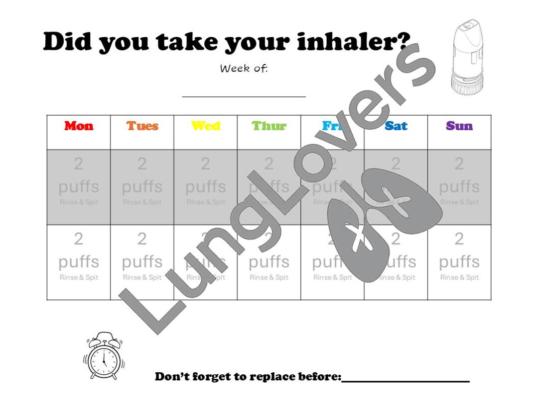 Inhaler Tracker Printable | Weekly Asthma Medication Log | Weekly COPD ...