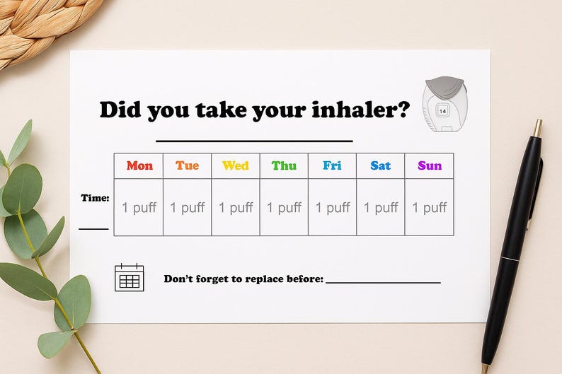 Weekly Inhaler Tracker Printable | Asthma, COPD Medication Log (PDF) - Etsy