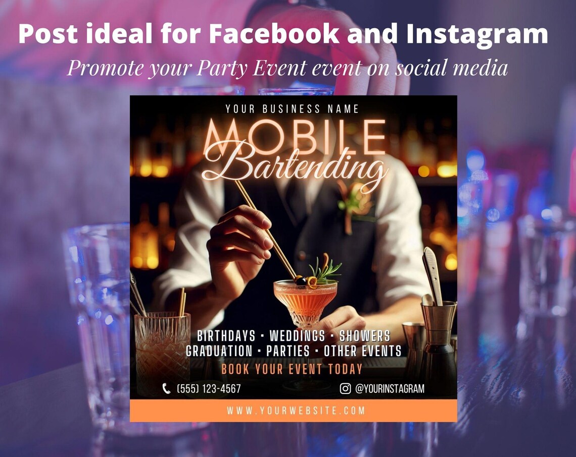 Mobile Bartending Flyer Template: Canva Editable Design (digital ...