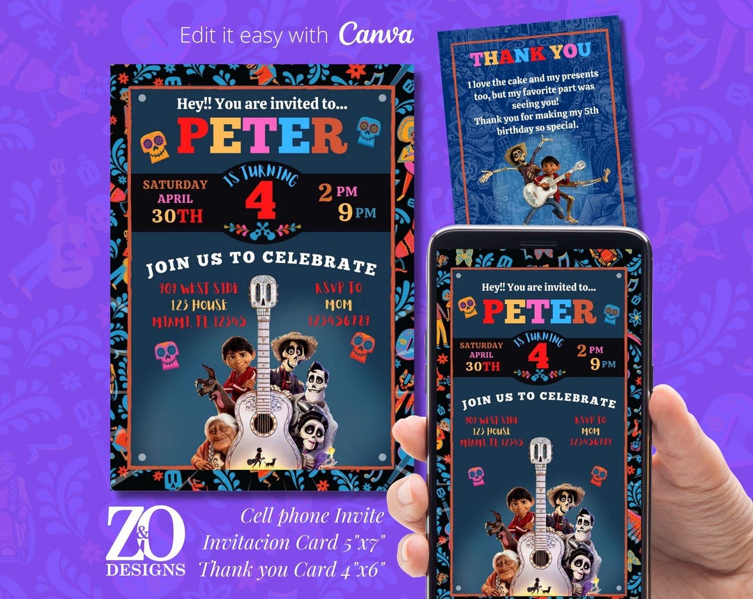 Coco Birthday Invitation Templates: Canva Editable, Digital Download ...