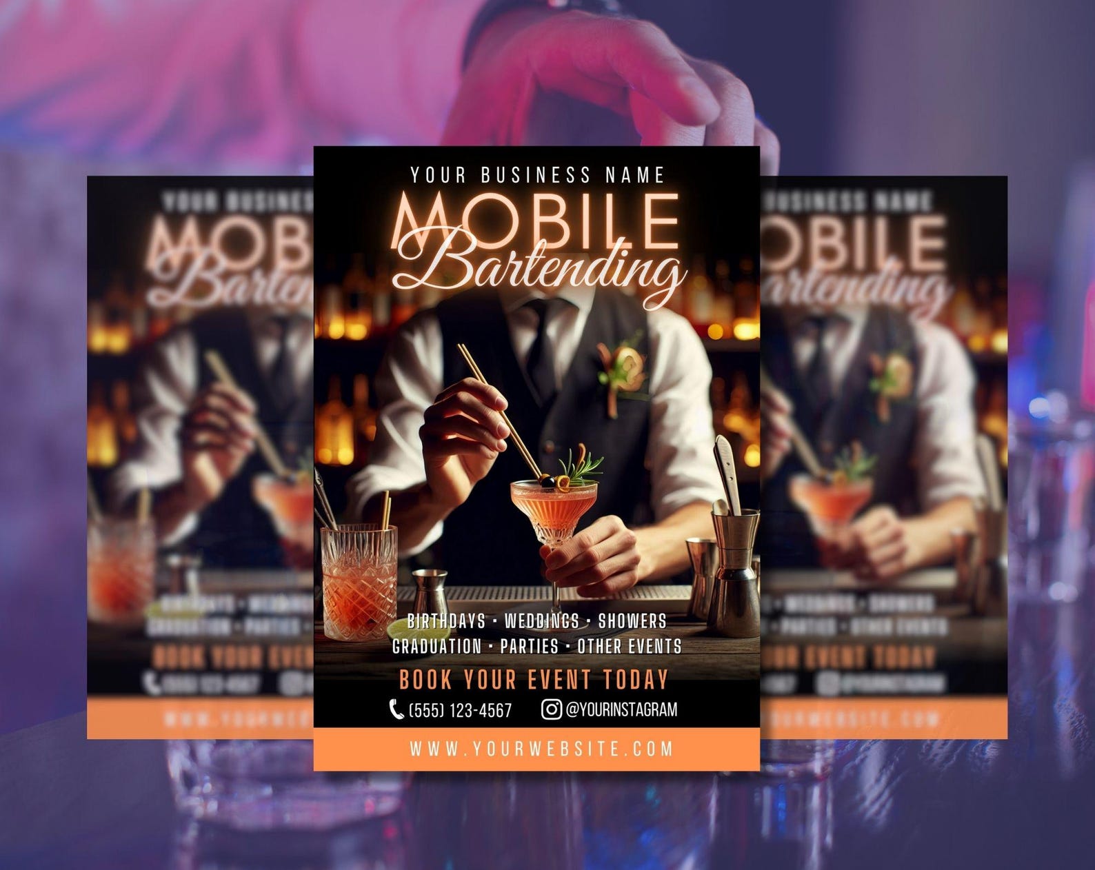 Mobile Bartending Flyer Template: Canva Editable Design (digital ...
