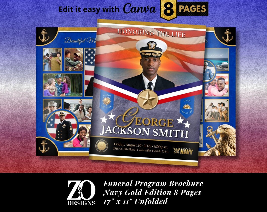 US Navy Funeral Program Template: 8-page Memorial (easy Canva Tribute ...