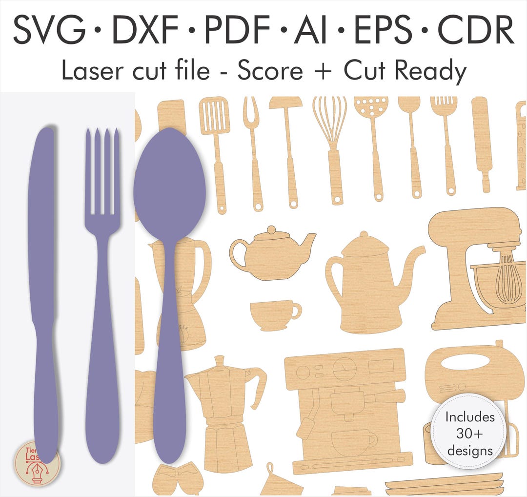 Kitchen Tools Laser Cut Bundle SVG DXF – Cooking Utensils, Appliances ...