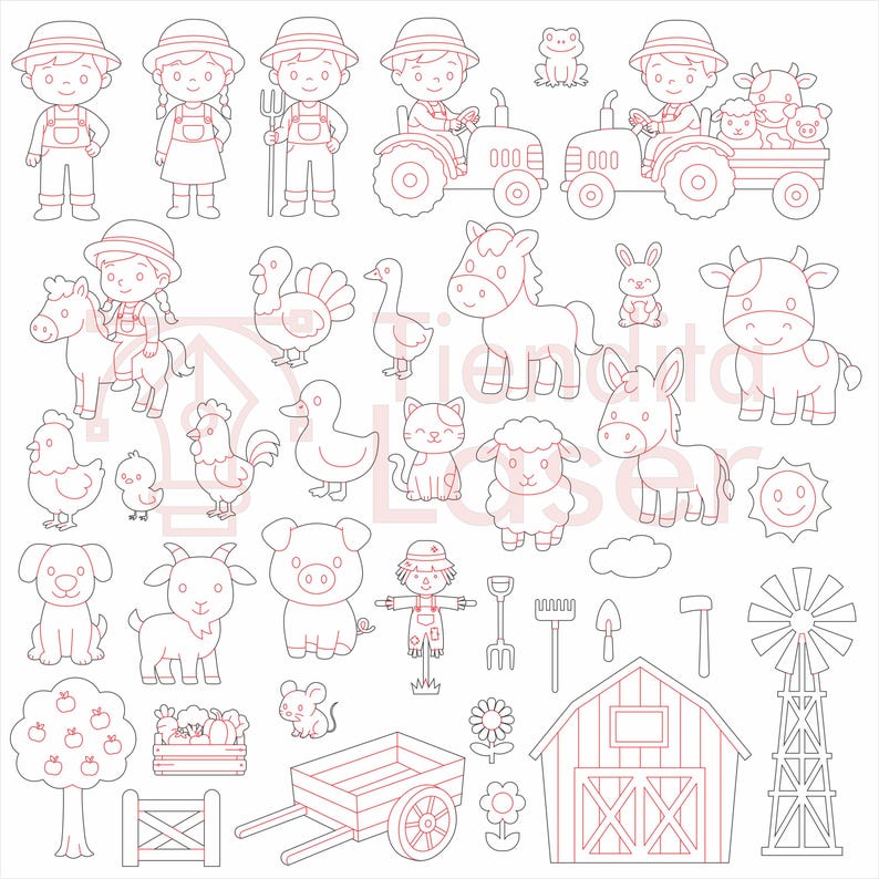 Farm Animals Laser Cut Files DXF – Cute Farmer, Cow, Pig, Chicken ...