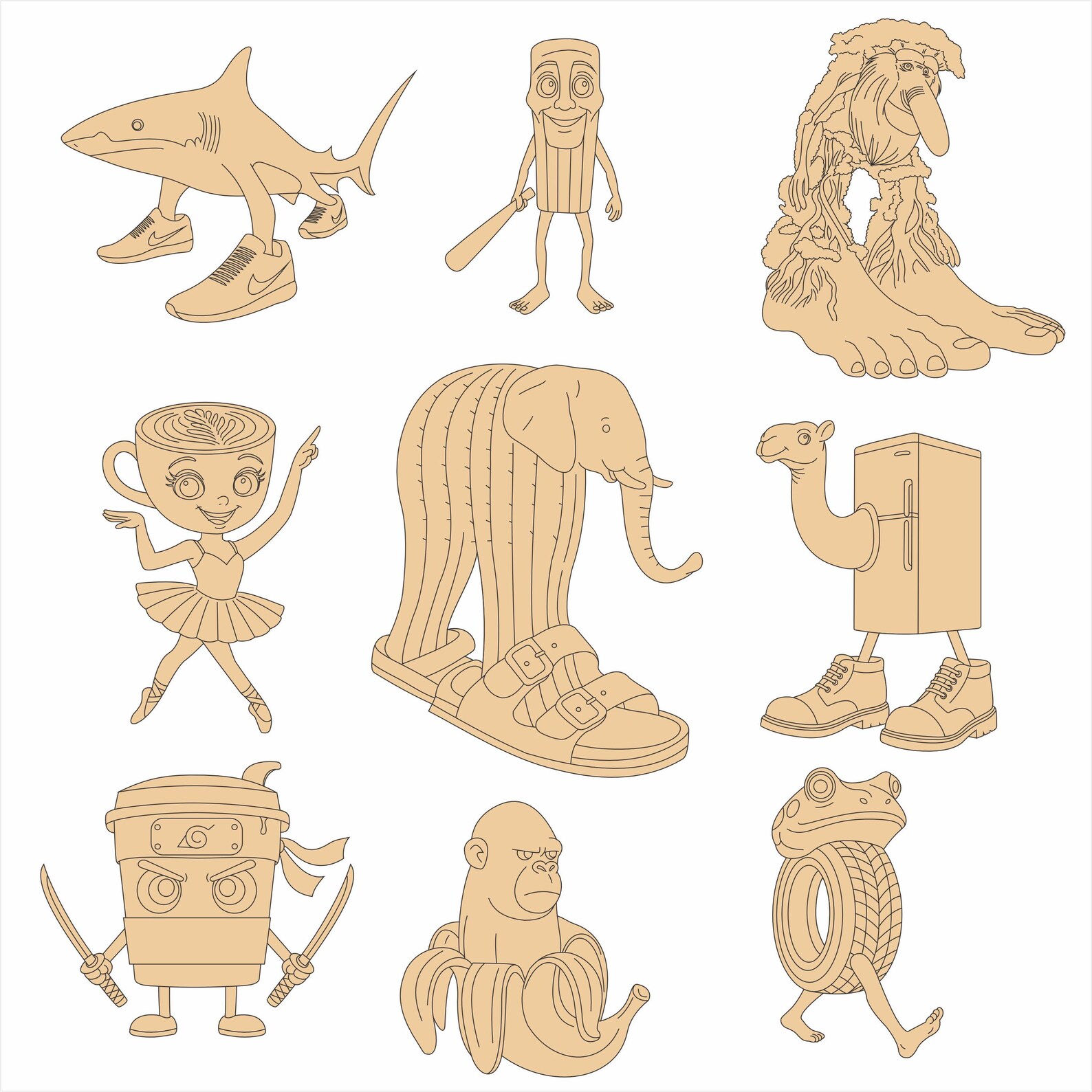 Italian Brainrot Laser Cut Vector Pack: Surreal Characters (digital ...