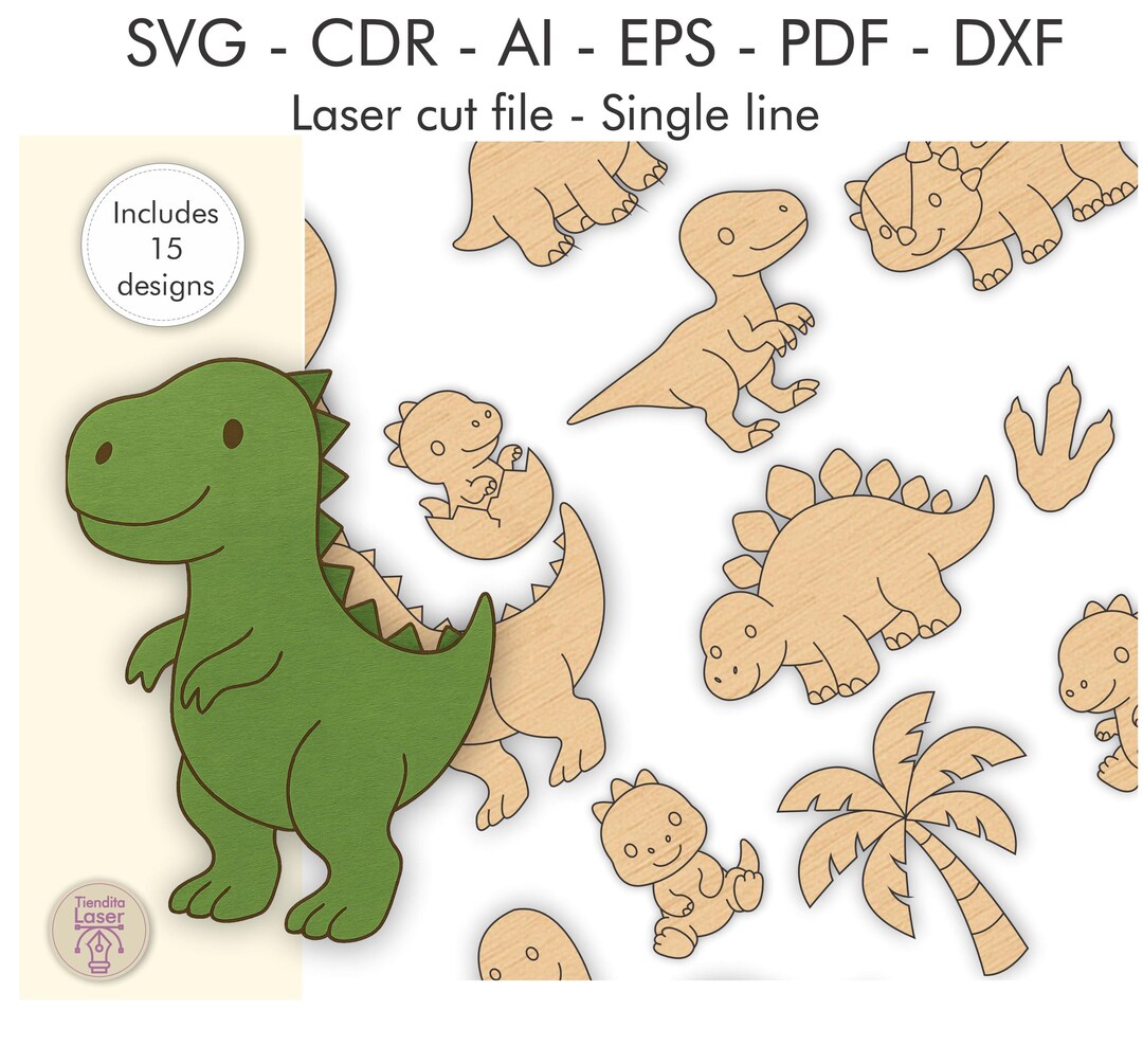 Dinosaur Laser Cut Files | Dinosaur Svg Dxf Eps Ai Pdf Cdr | Cute Dino ...