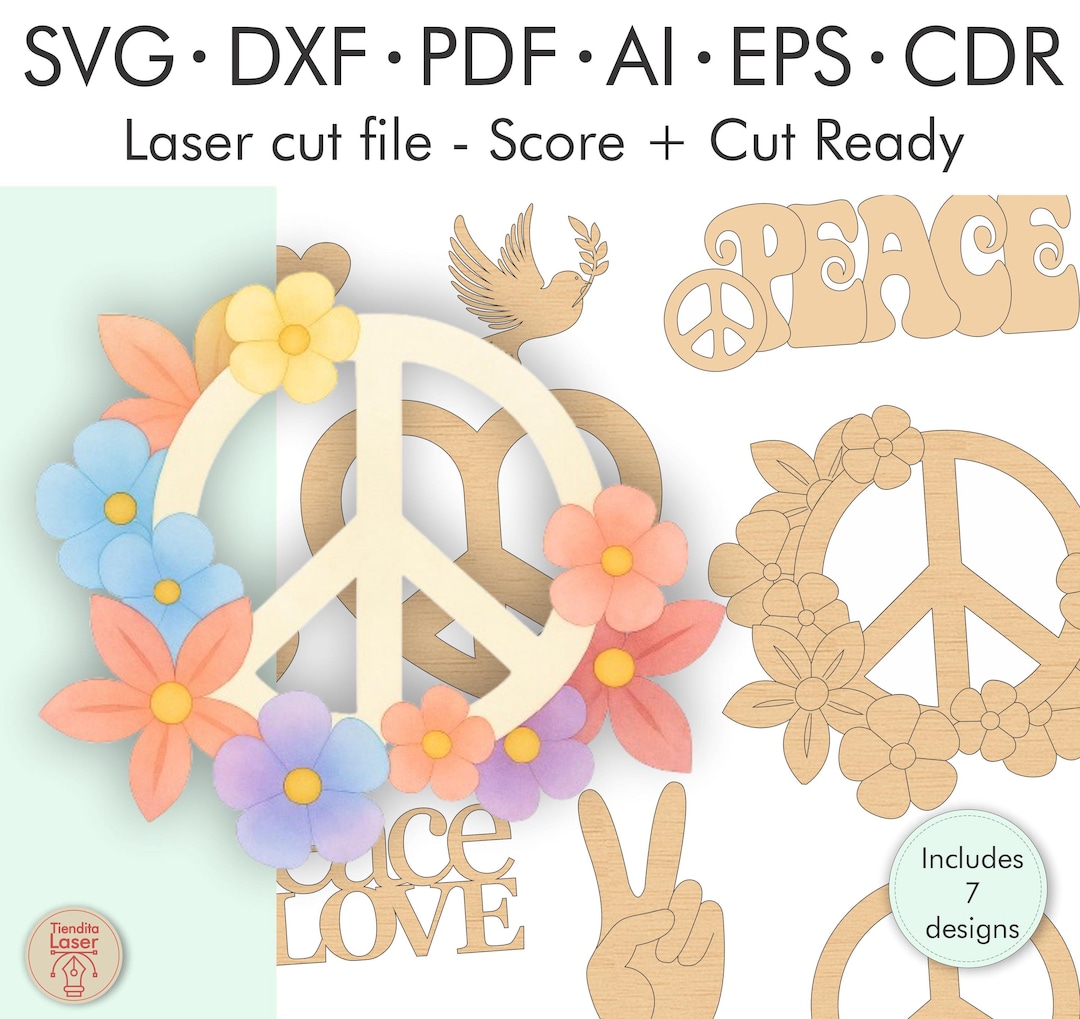 Peace-Zeichen Laser-Schnitt-Dateien | Boho Wanddekoration (SVG DXF PDF ...