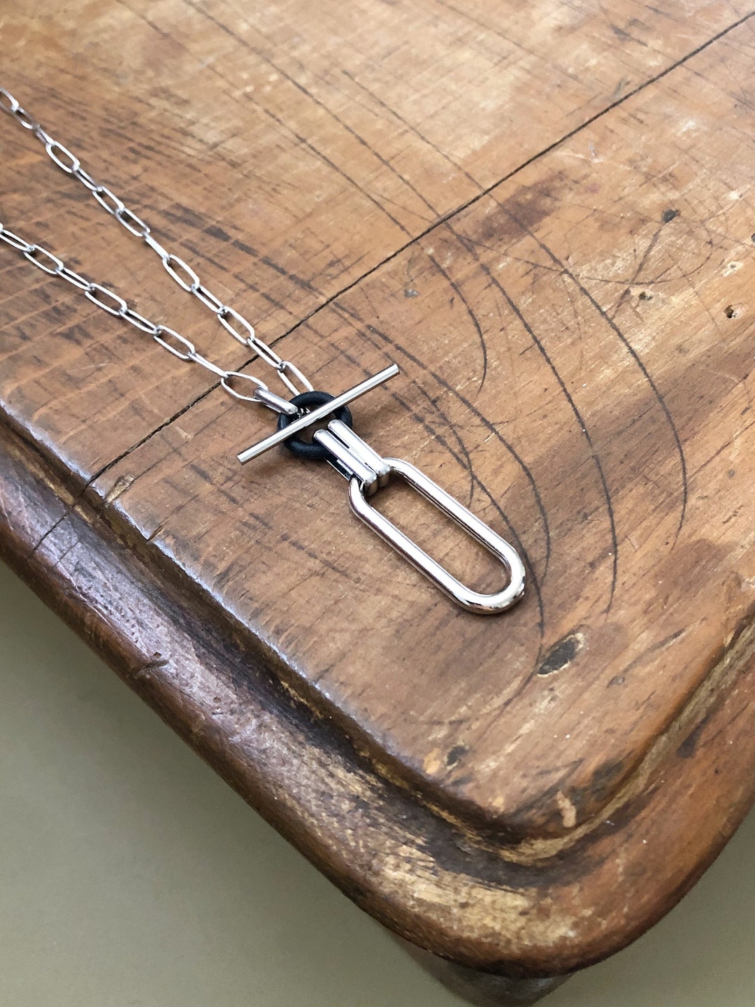 Minimalist Paperclip Chain Necklace, Toggle Clasp Chain Necklace, Front ...