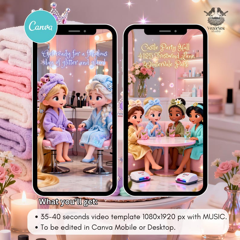 Princess Spa Birthday Video Invitation Pamper Girls Party Animated ...