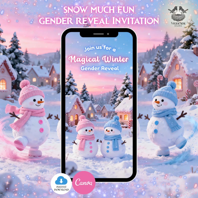 Snowman Gender Reveal Video Invitation Winter Wonderland Digital ...