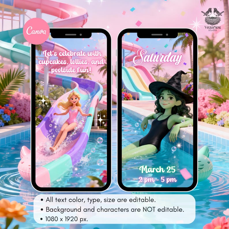 Witch Pool Party Birthday Video Invitation Waterpark Pink Green Party ...