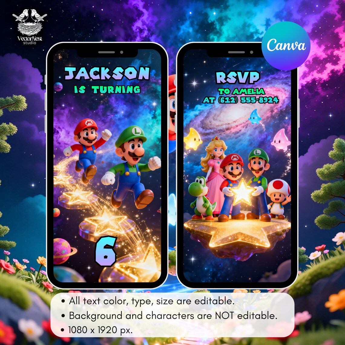 Mario Galaxy Birthday Video Invitation Outer Space Party Digital ...