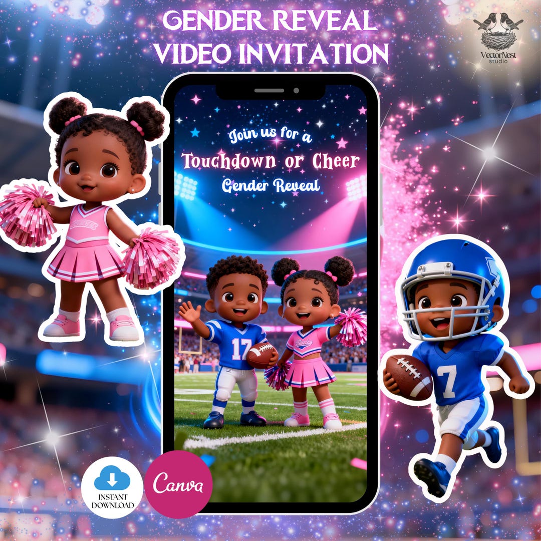 African American Touchdown or Cheer Gender Reveal Video Invitation ...