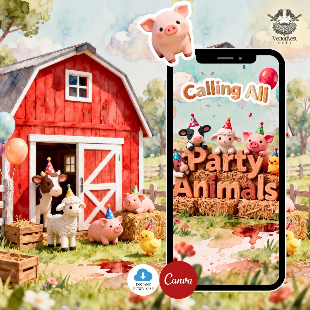 Farm Animals Barnyard Birthday Video Invitation Animated Digital Canva ...