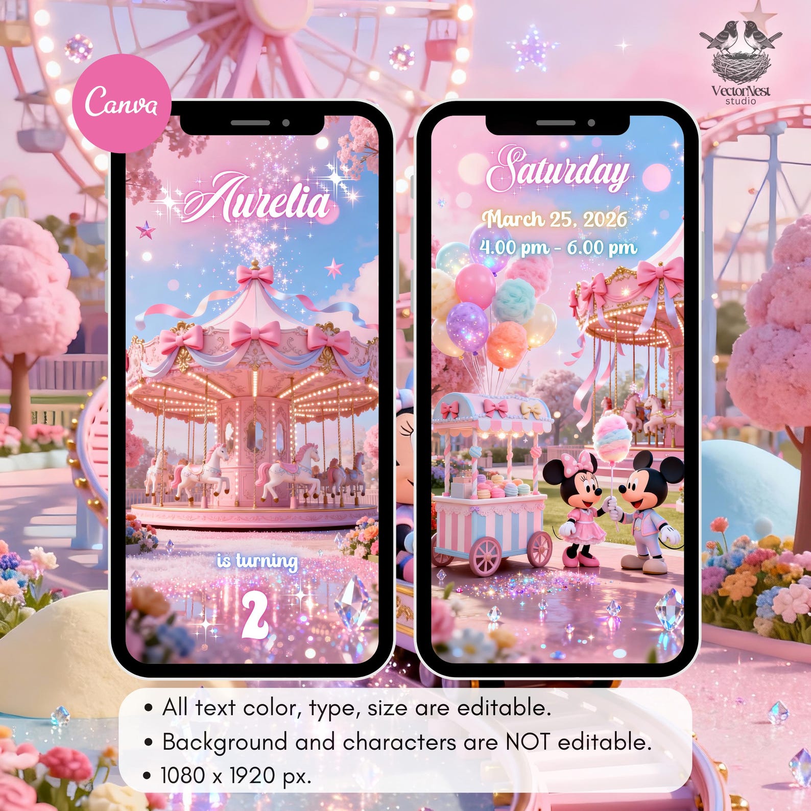 Mickey Minnie Carousel Birthday Video Invitation Amusement Park ...