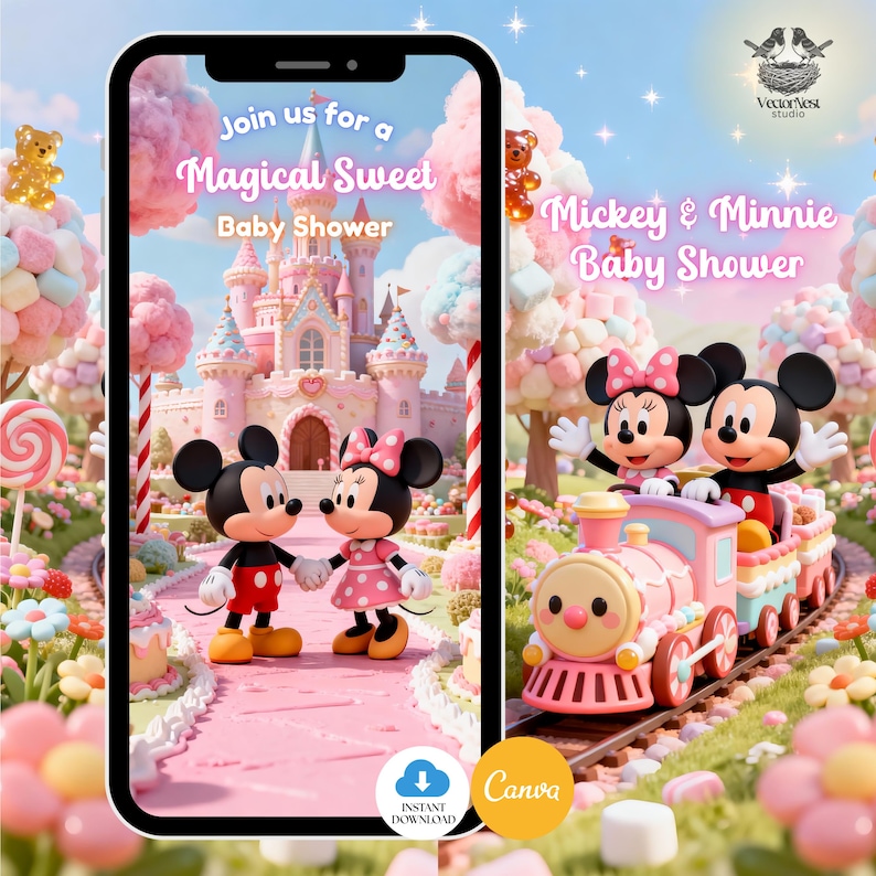 Mickey and Minnie Candyland Baby Shower Video Invitation Magical Sweet ...