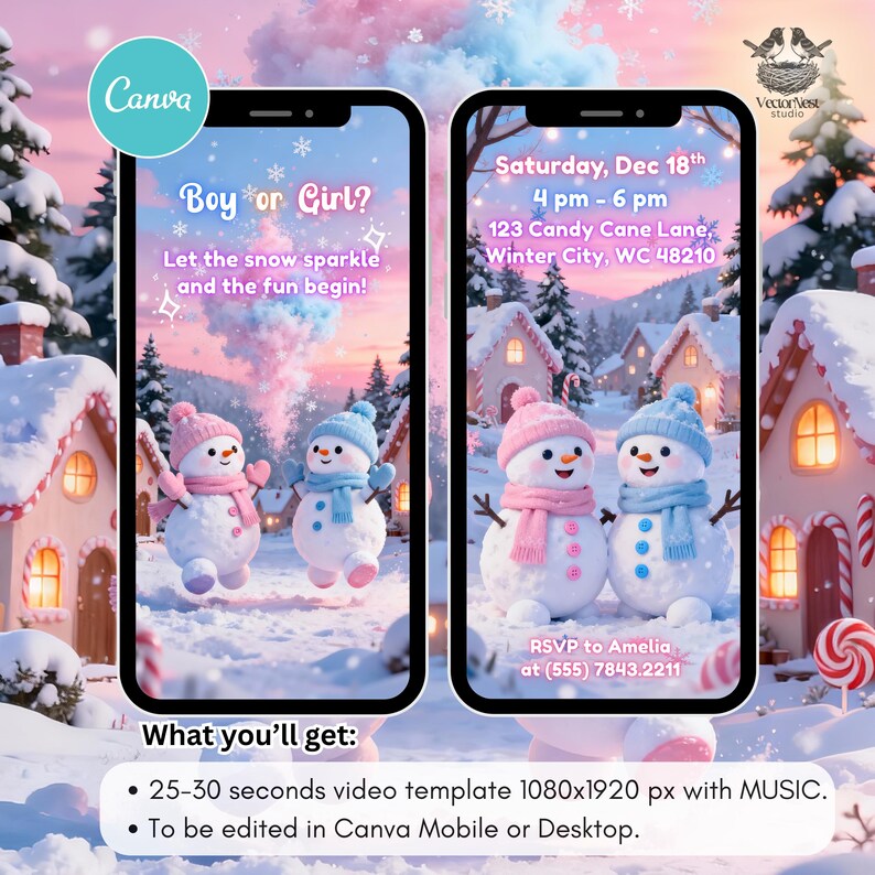 Snowman Gender Reveal Video Invitation Winter Wonderland Digital ...