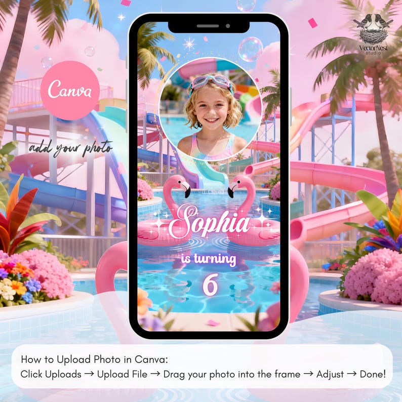 Pool Party Birthday Video Invitation Waterpark Pink Pastel Splash Party ...