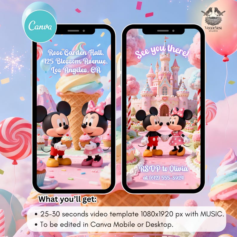 Mickey and Minnie Candyland Birthday Video Invitation Magical Sweet ...