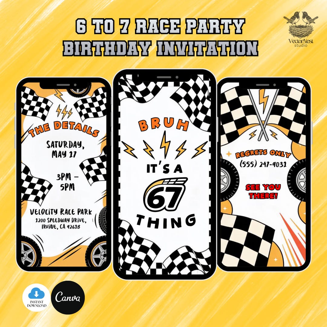 67 Race Car Birthday Video Invitation Digital Editable Canva Template ...