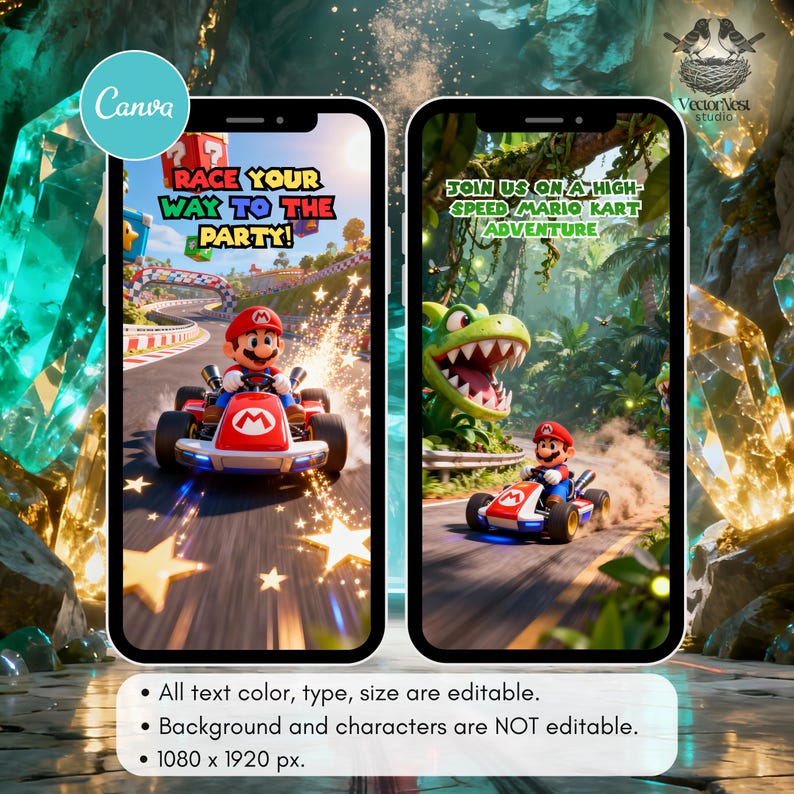 Mario Kart Birthday Invitation: Animated Rescue Scene, Canva Template ...