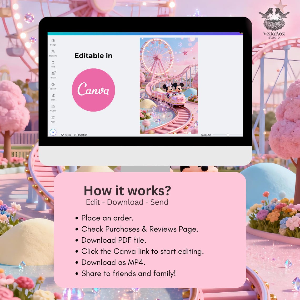 Mickey Minnie Carousel Birthday Video Invitation Amusement Park ...