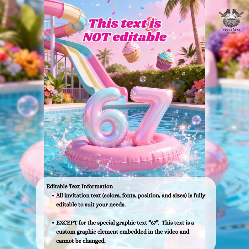67 Pool Party Birthday Video Invitation Waterpark Pastel Splash Party ...