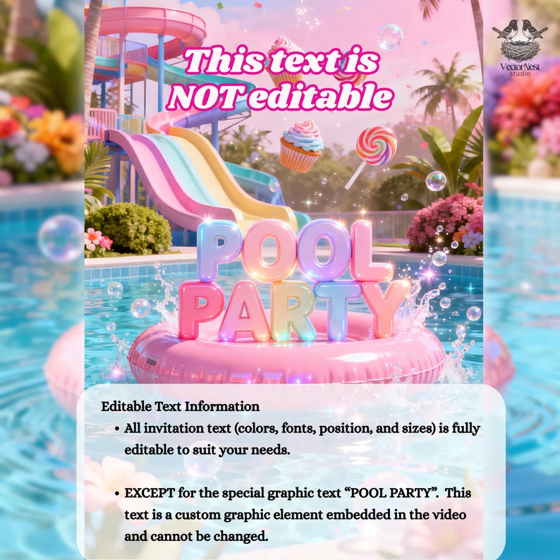 Pool Party Birthday Video Invitation Waterpark Pink Pastel Splash Party ...