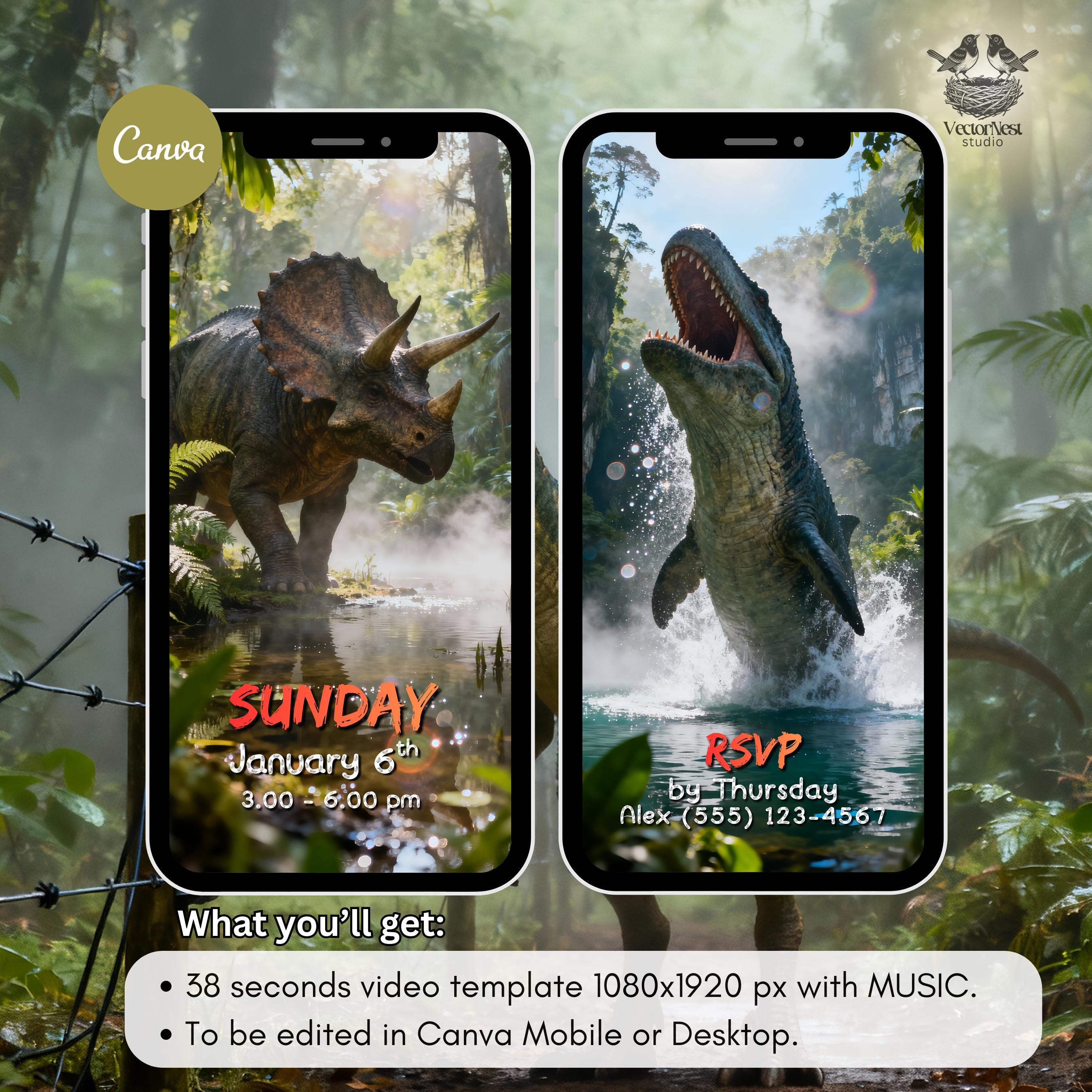 Editable Jurassic Dinosaurs Classic Animated Video Digital Canva ...