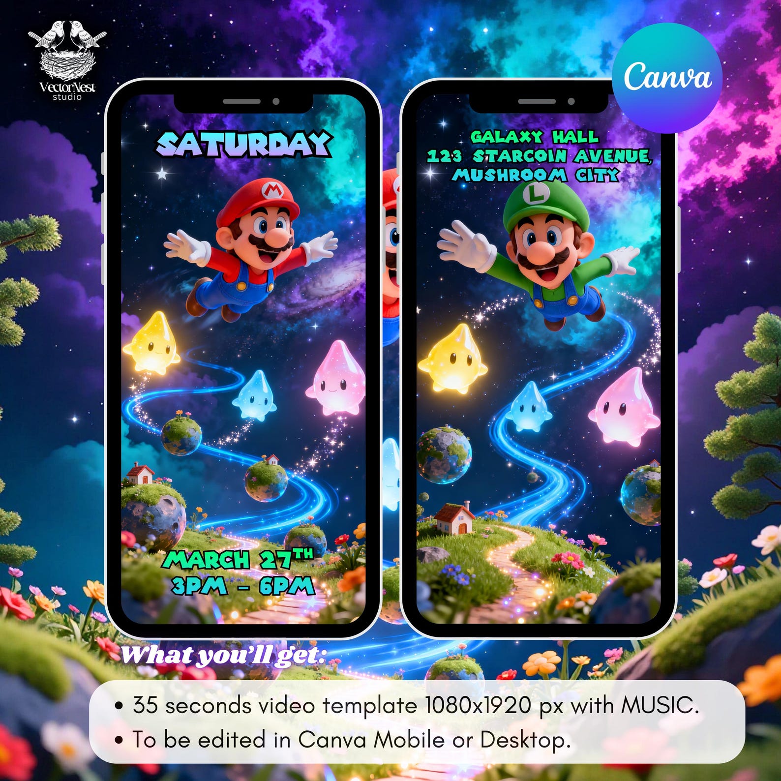 Mario Galaxy Birthday Video Invitation Outer Space Party Digital ...