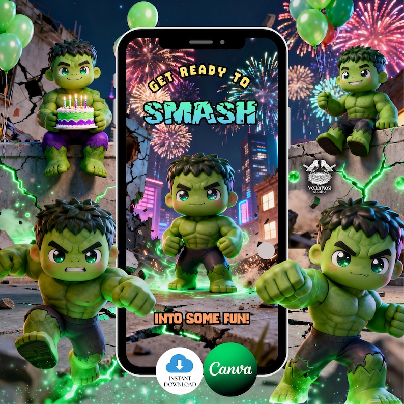 Little Hulk Birthday Video Invitation Superhero Green Monster Party ...