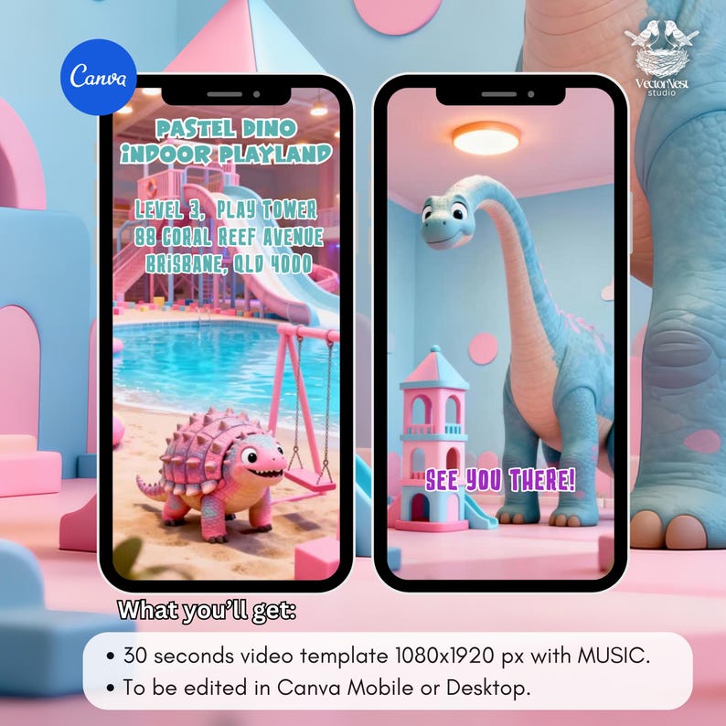 Dinosaurs Pastel Playground Birthday Invitation Party Digital Editable ...