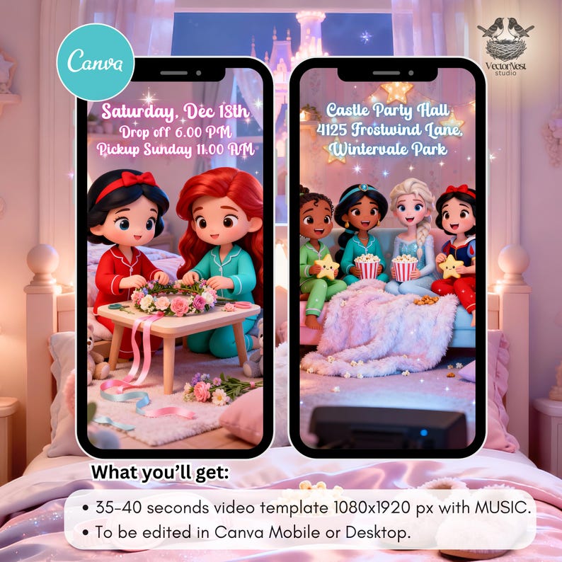 Princess Slumber Party Video Invitation Sleepover Pajamas Birthday ...