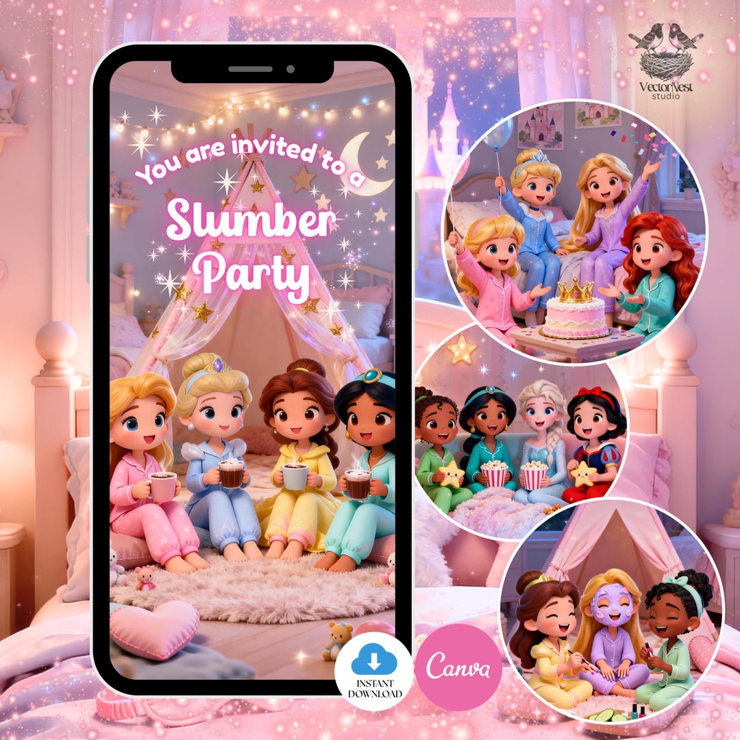 Princess Slumber Party Video Invitation Sleepover Pajamas Birthday ...