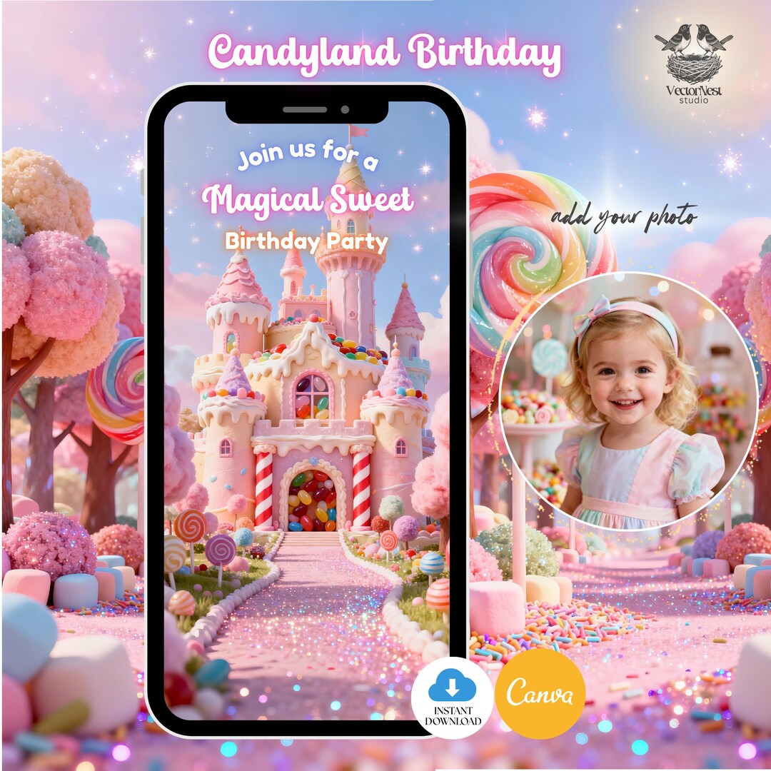 Candyland Birthday Video Invitation in Magical World Sweet Celebration ...
