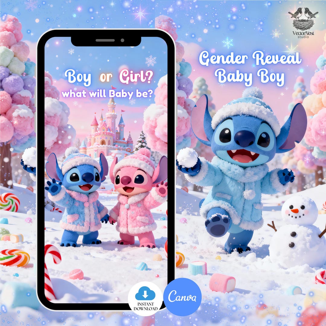 Baby BOY Stitch Gender Reveal Video Announcement in Winter Wonderland ...