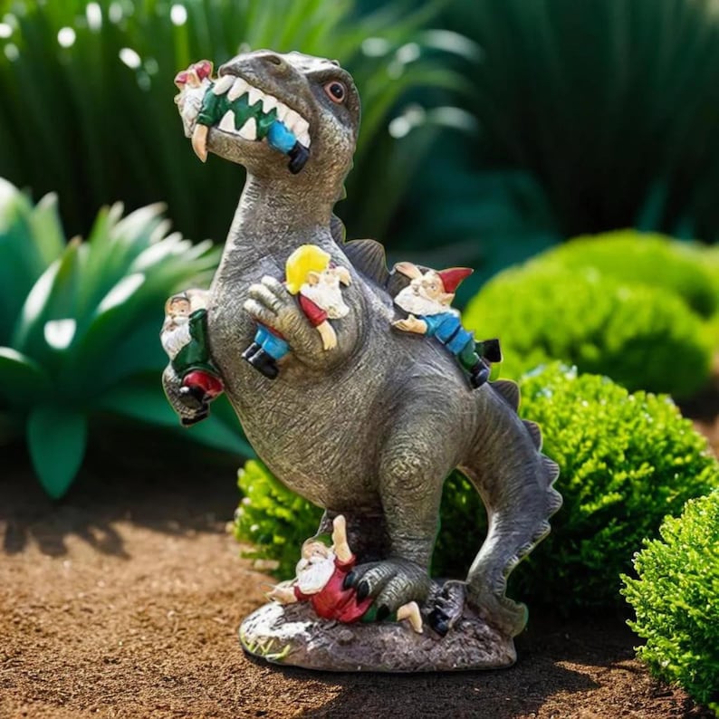 Dinosaur Eating Gnomes Statue - Funny Garden Decor T-rex Lawn Art - Etsy