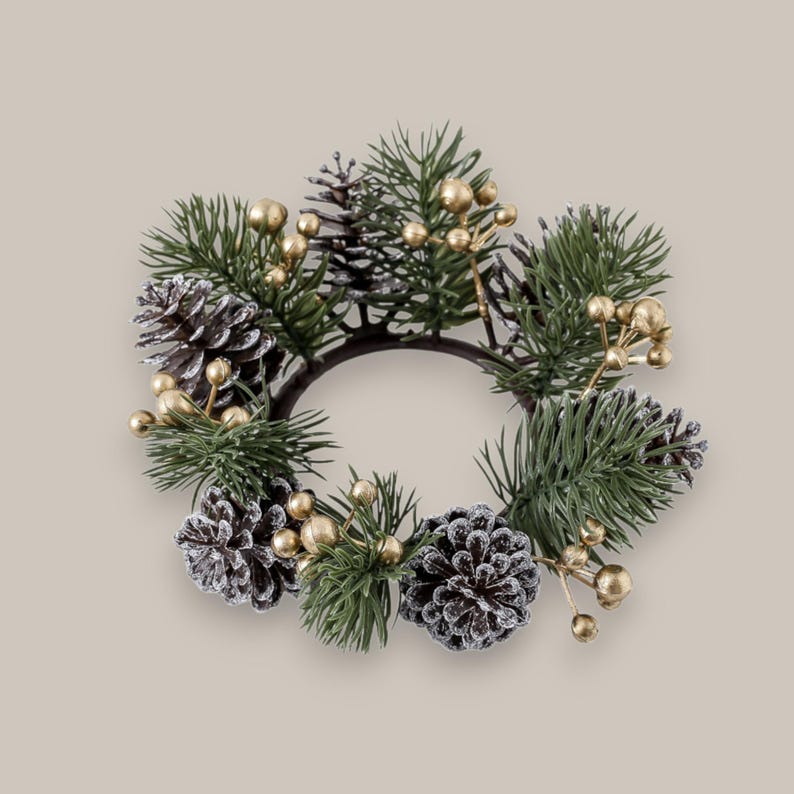 Christmas Candlestick Garland Ring, 20 Cm Holiday Wreath With Berries ...
