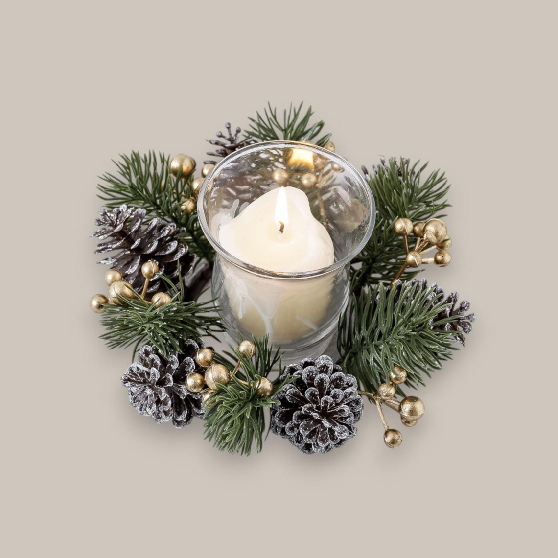 Christmas Candlestick Garland Ring, 20 Cm Holiday Wreath With Berries ...