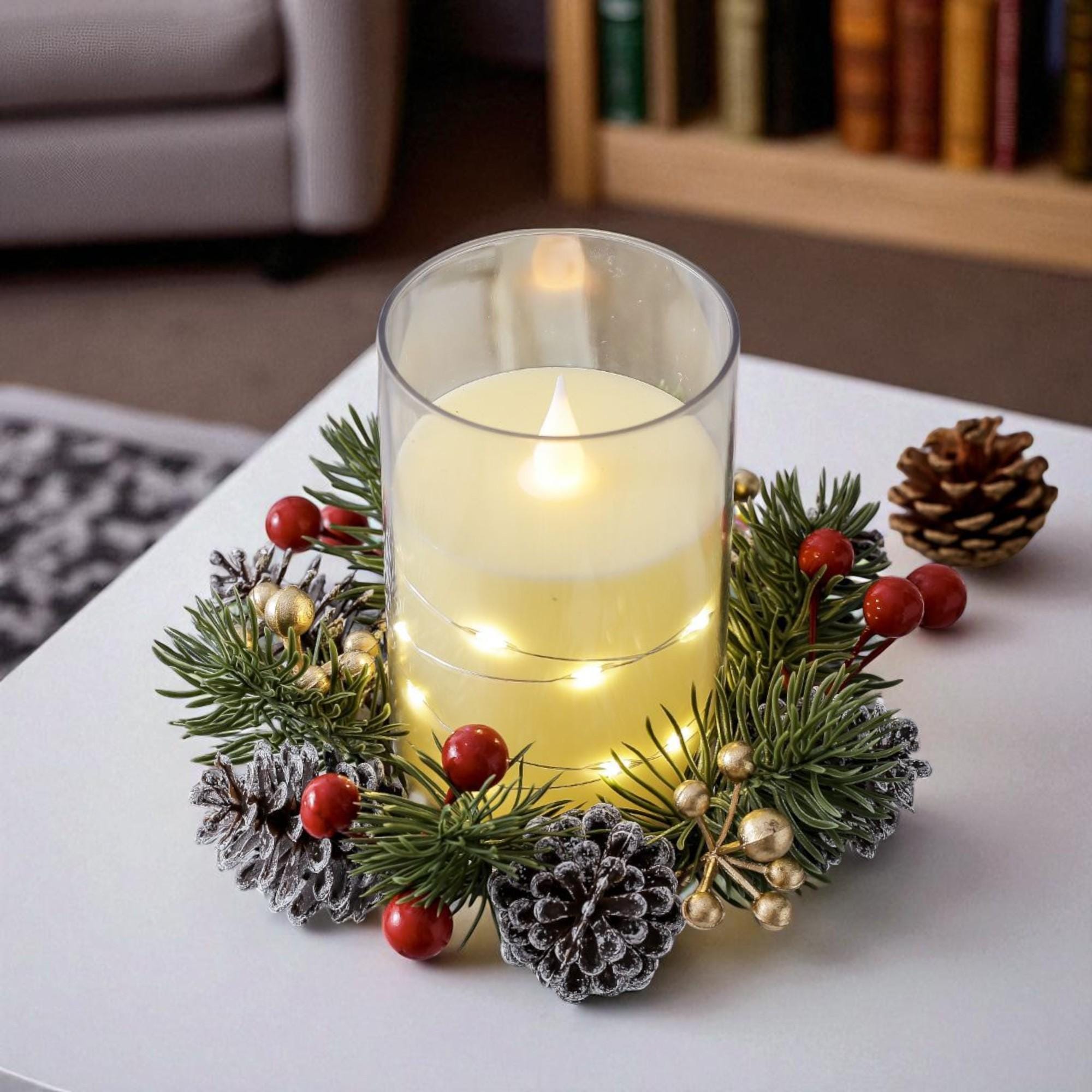 Christmas Candlestick Garland Ring, 20 Cm Holiday Wreath With Berries ...