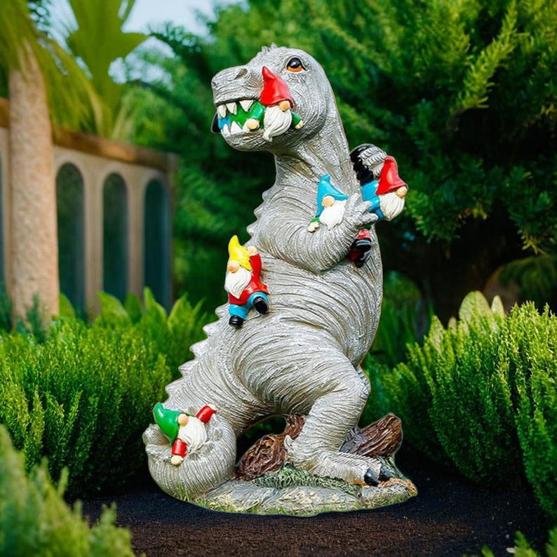T-rex Eating Gnomes Statue - Funny Garden Decor T-rex Lawn Art - Etsy
