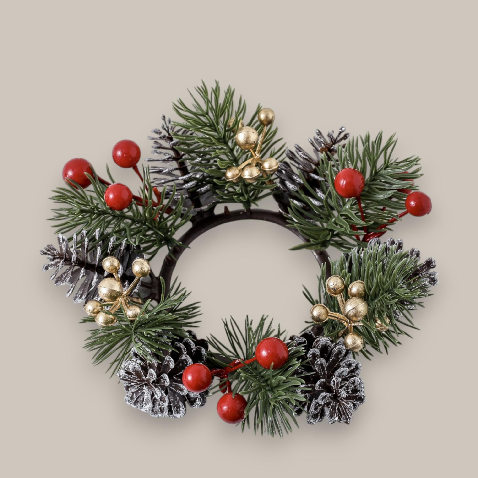Christmas Candlestick Garland Ring, 20 Cm Holiday Wreath With Berries ...