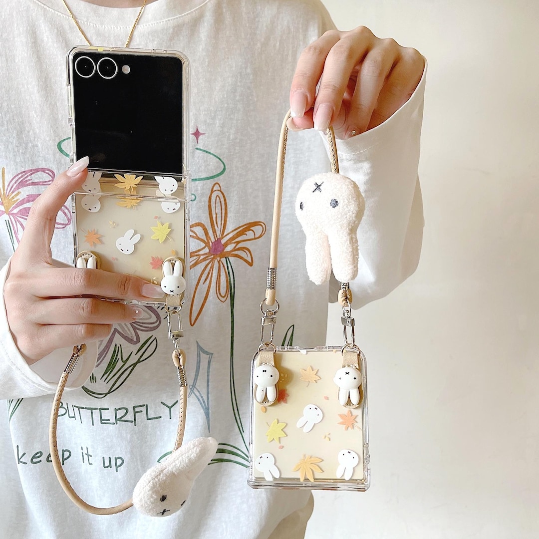 Cute Maple Leaf Miffy Rabbit Phone Case With Lanyard for Samsung Z Flip ...